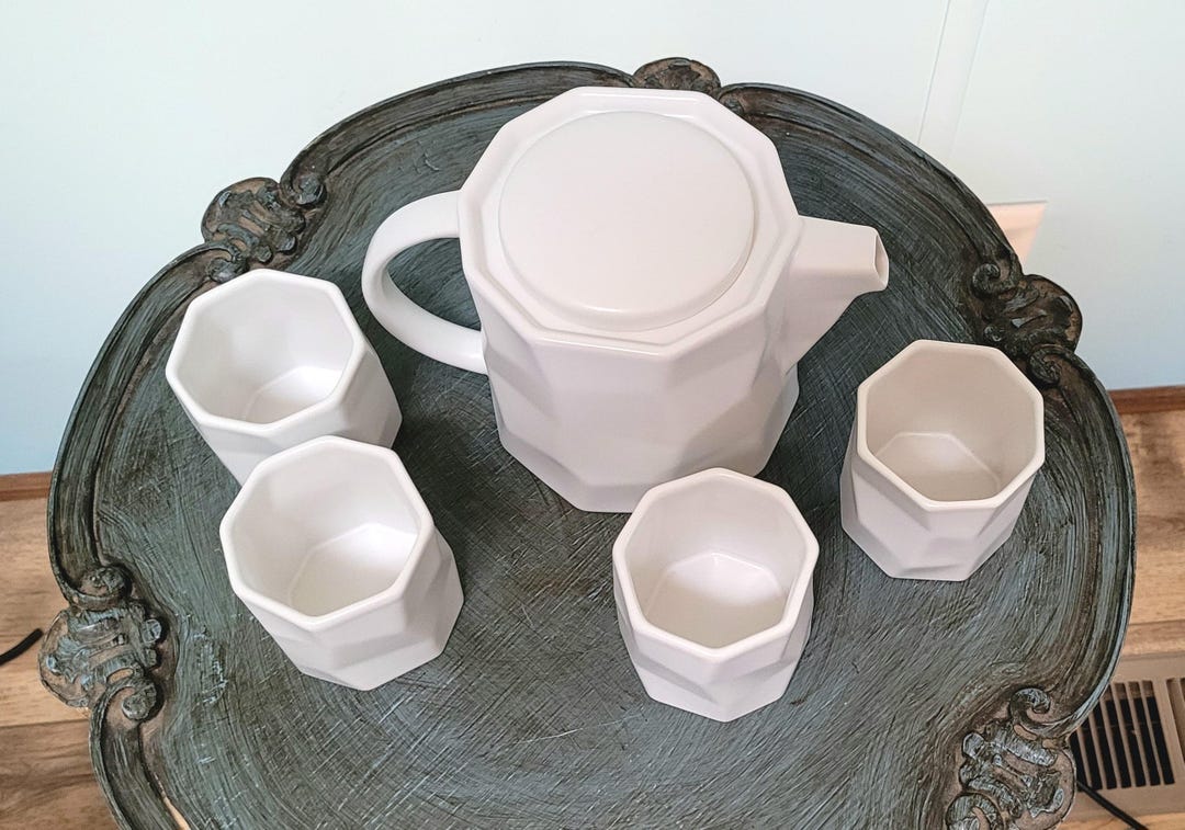 Teavana 32oz White Potters Mark Ceramic Teapot Set W/ 4 Cups - Etsy