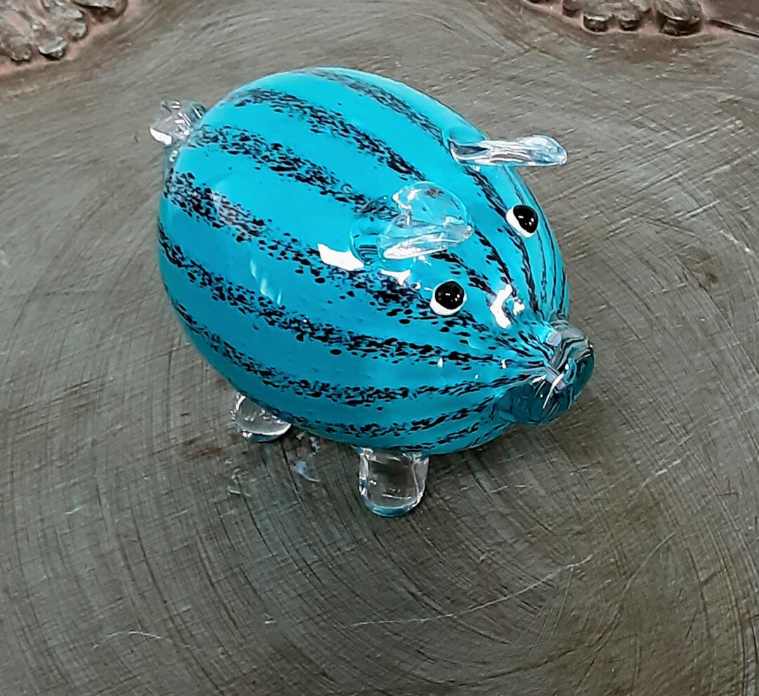 Stephanie Miron Mid Century Venetian Glass Teal Pig - Etsy