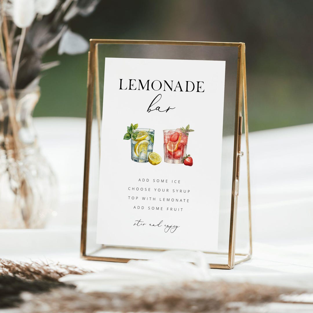Lemonade Bar Sign Printable, Summer Party Drink Station Decor ...
