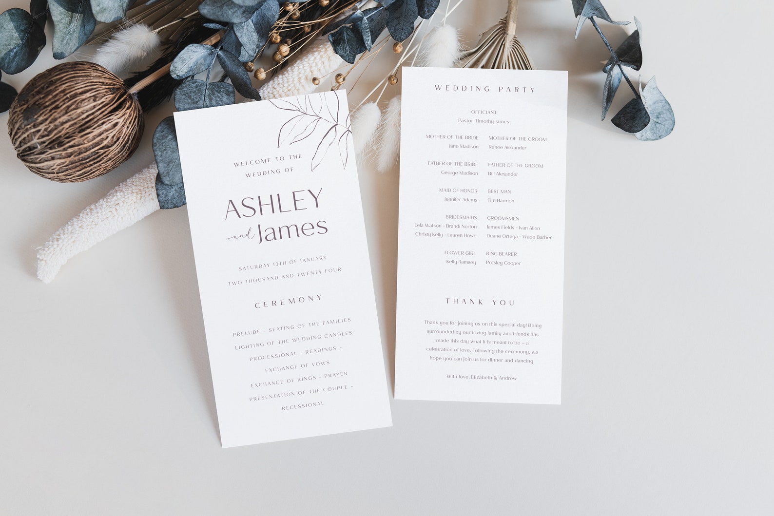Minimalist Wedding Program Template, Modern Wedding Program, Minimal ...