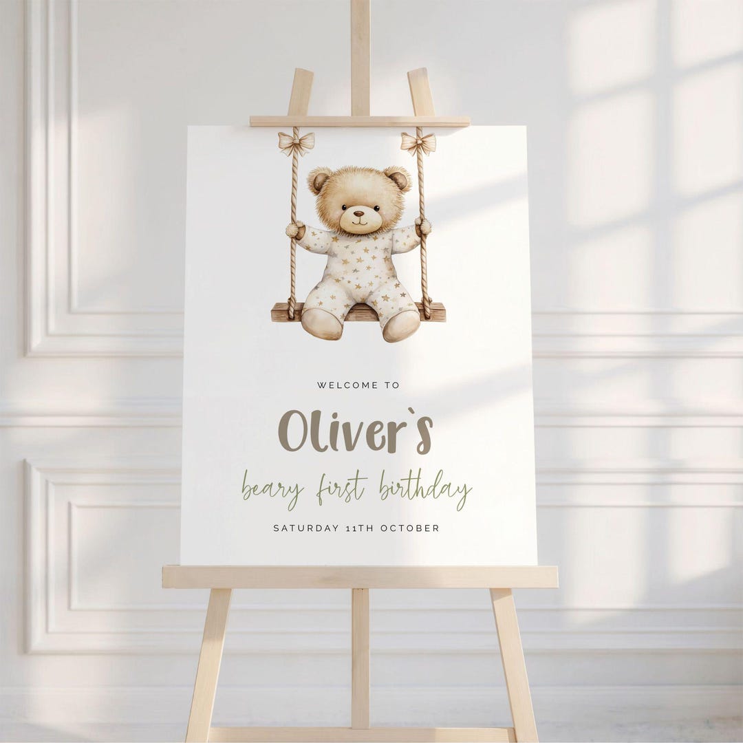 Bear Birthday Welcome Sign Template, Teddy Bear Welcome Poster, Beary ...