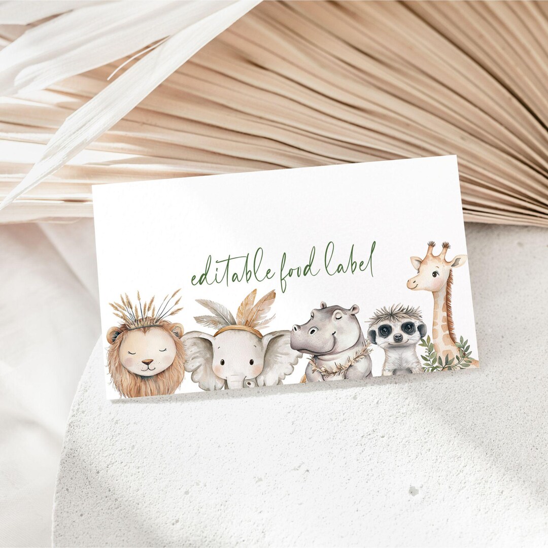 Party Animals Food Label, Jungle Animals Food Tent Cards, Safari Food ...
