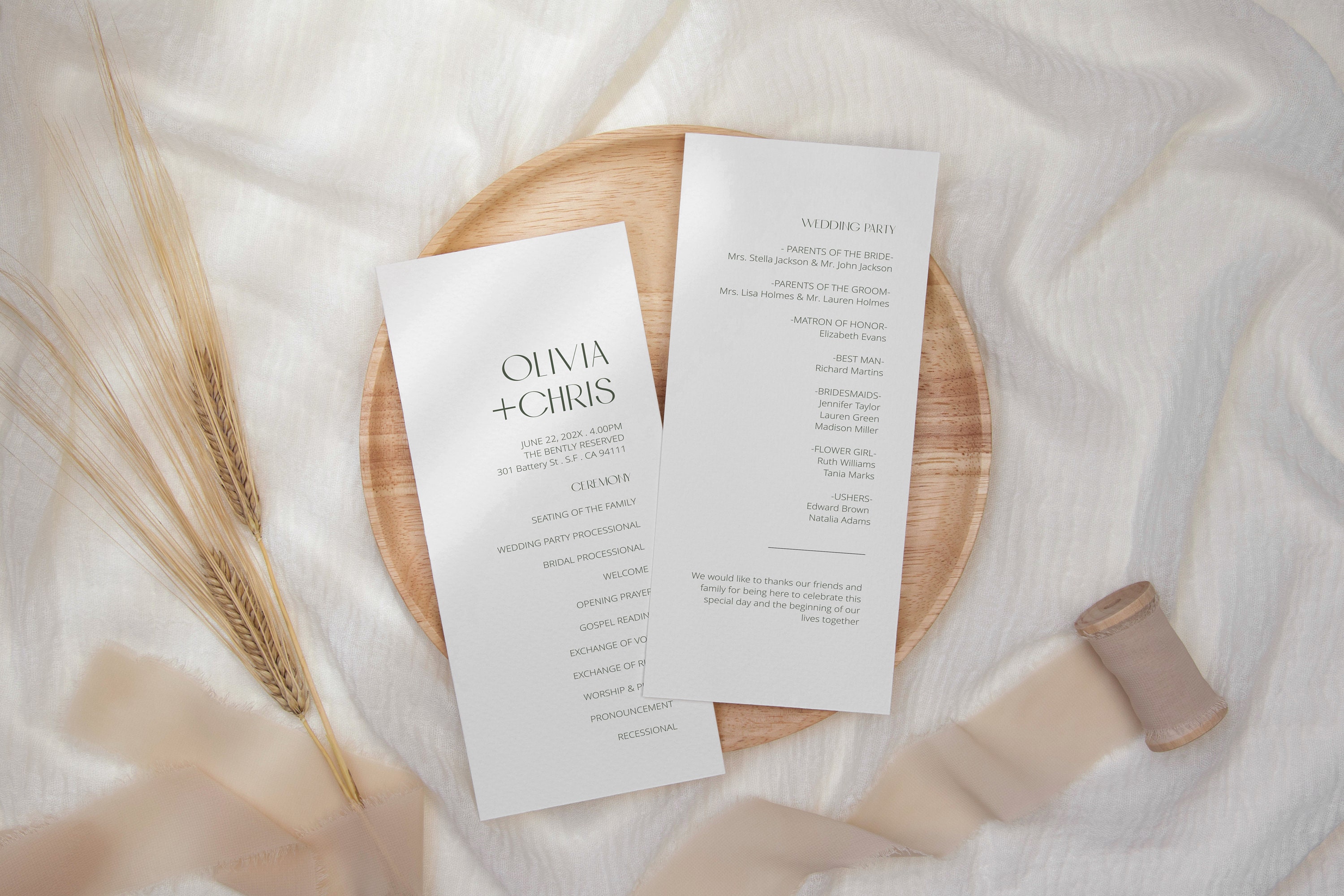 Minimalist Wedding Program Template, Modern Wedding Program, Minimal ...