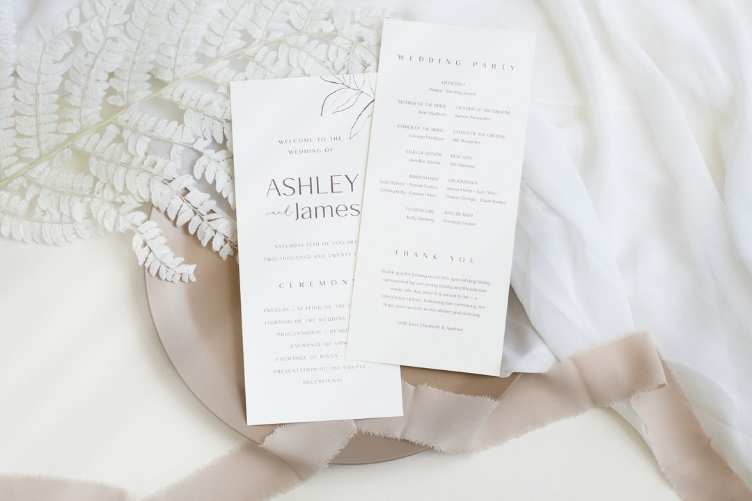 Minimalist Wedding Program Template, Modern Wedding Program, Minimal ...