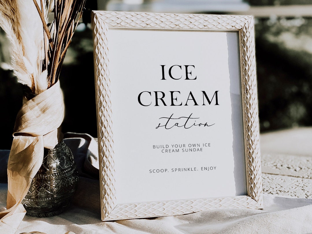 Minimalist Wedding Ice Cream Station, Ice Cream Bar Sign, Sundae Bar ...