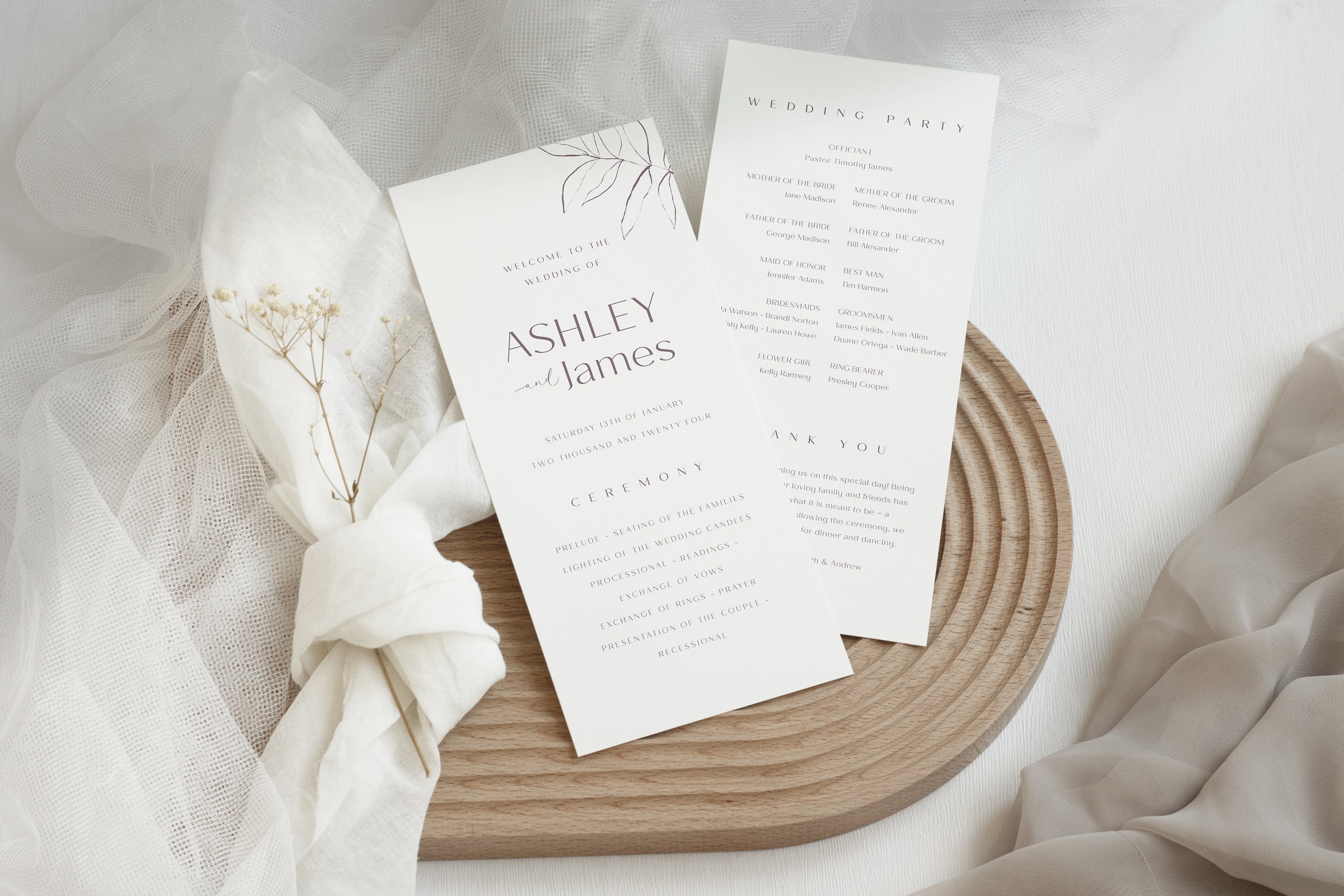 Minimalist Wedding Program Template, Modern Wedding Program, Minimal ...
