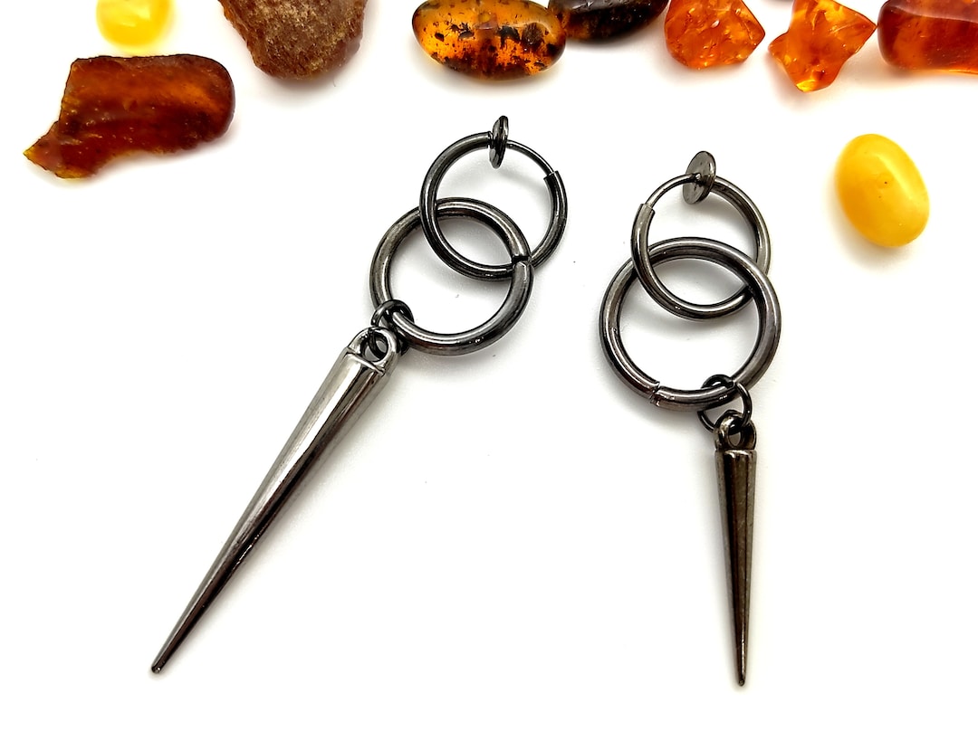 Gunmetal Spike Clip-on Earring: Non Pierced Dangle - Etsy