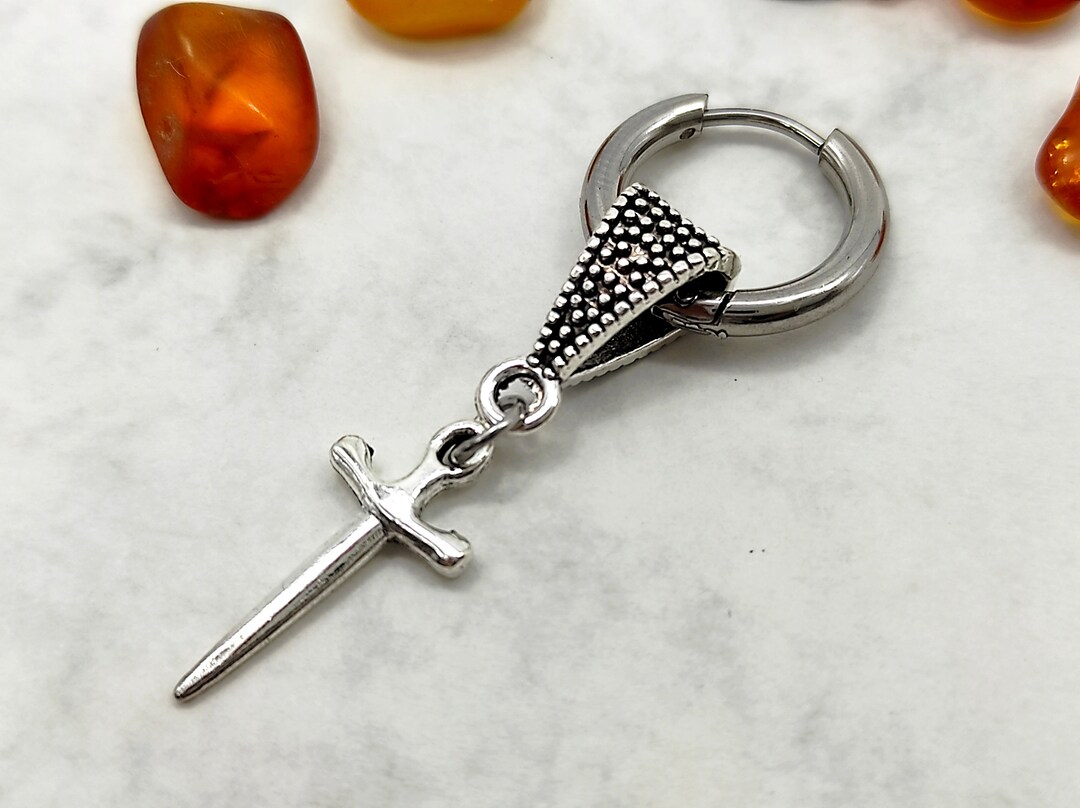 Hoop Sword Earring, Weapon Earring, Dragon Lion Hoop, Boyfriend Gift ...