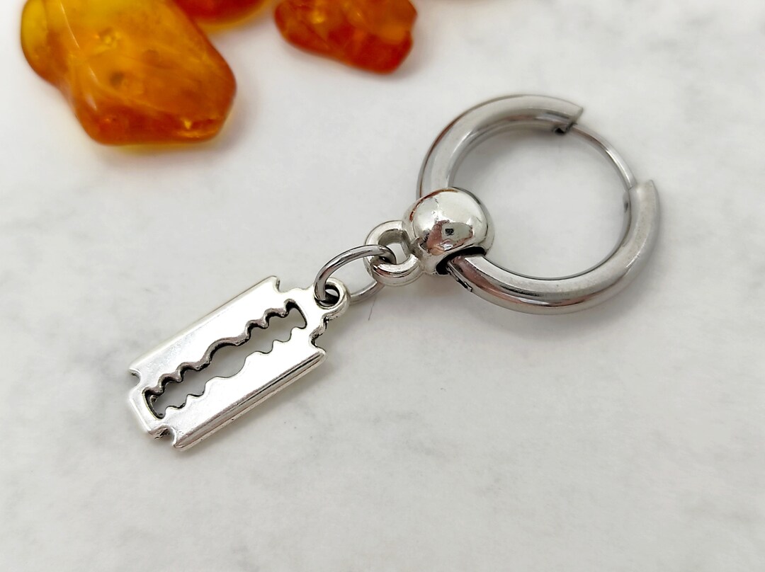 Silver Razor Blade Hoop Earring, Unisex Retro Style - Etsy