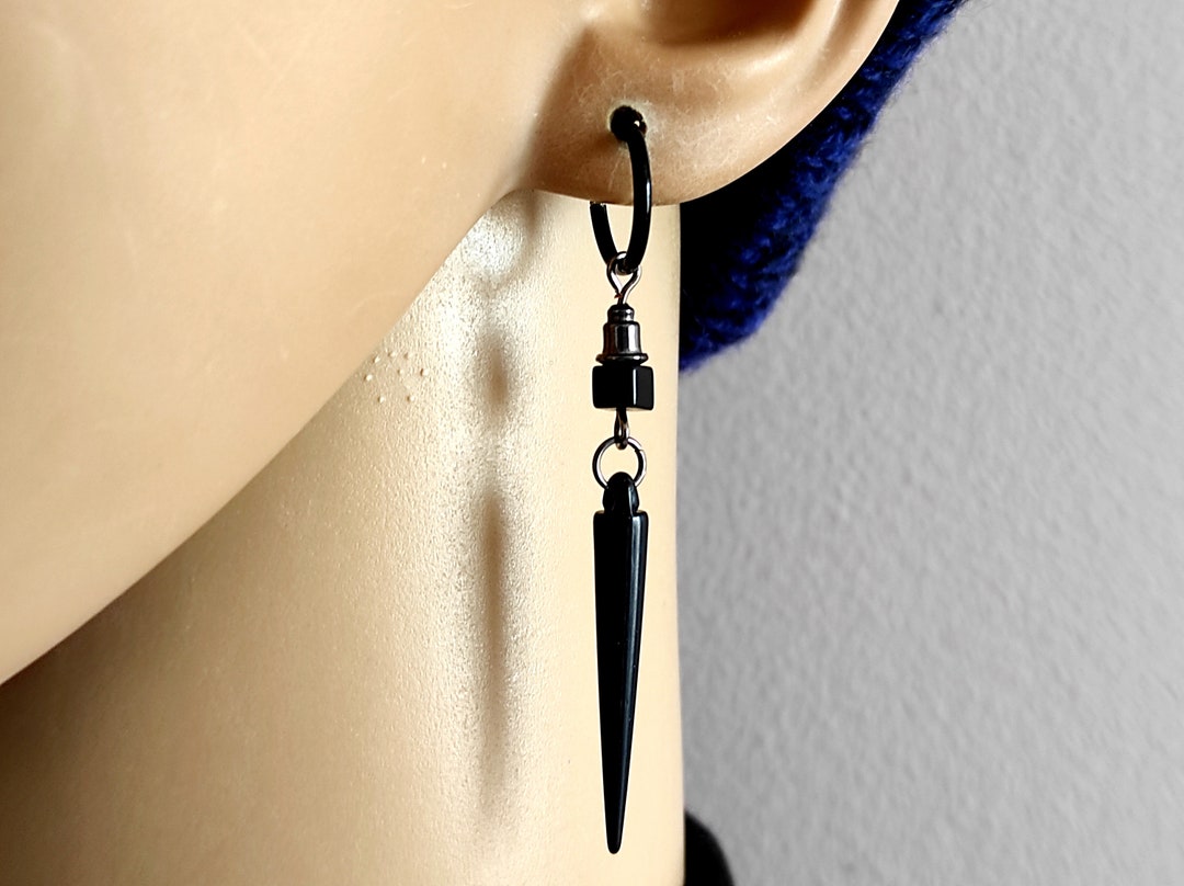 Black Spike Clip-on, Non Pierced, Black Spike Dangle, Spike Earring ...