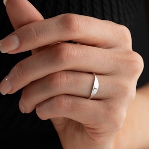 Custom Signet Ring, Personalized Engraved Jewelry, Letter Ring, Stackable Bar Ring, Minimalist ...