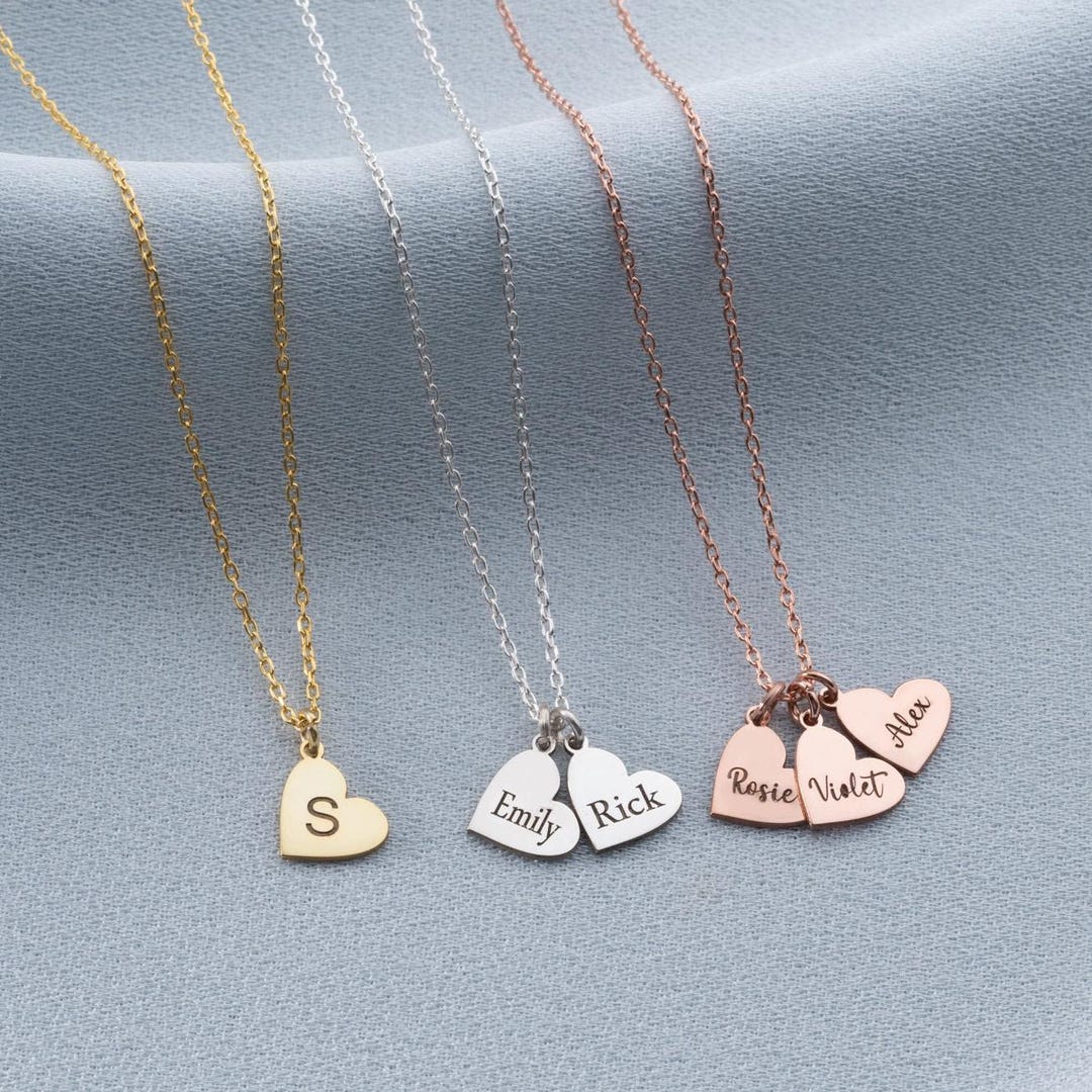 Customizable Engraved Silver Hearts Necklace, Lovers Matching Necklace ...