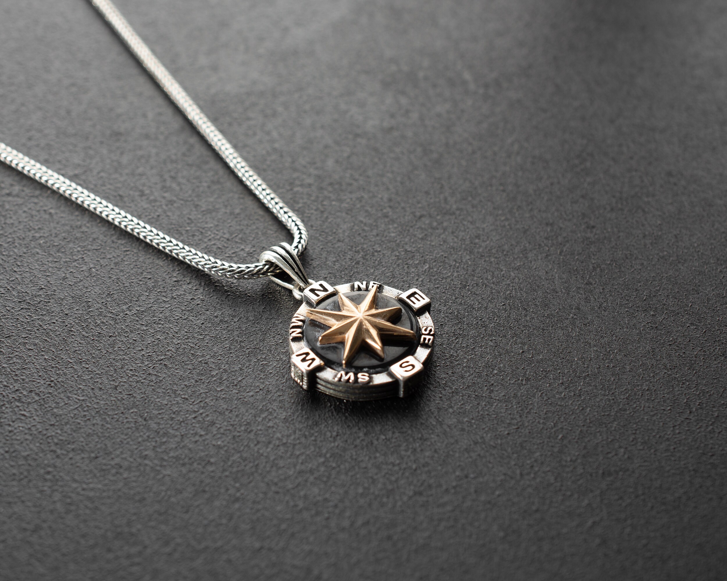 Silver Compass Necklace Men 925 Sterling Silver Pendant - Etsy
