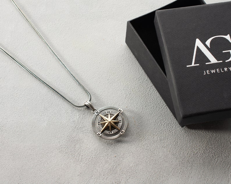 Sterling Silver Compass Necklace: North Star Pendant, Handmade Silver ...