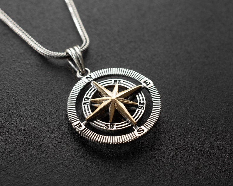 Sterling Silver Compass Necklace: North Star Pendant, Handmade Silver ...