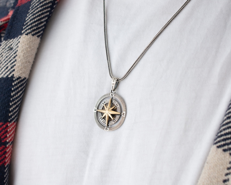 Sterling Silver Compass Necklace: North Star Pendant, Handmade Silver ...