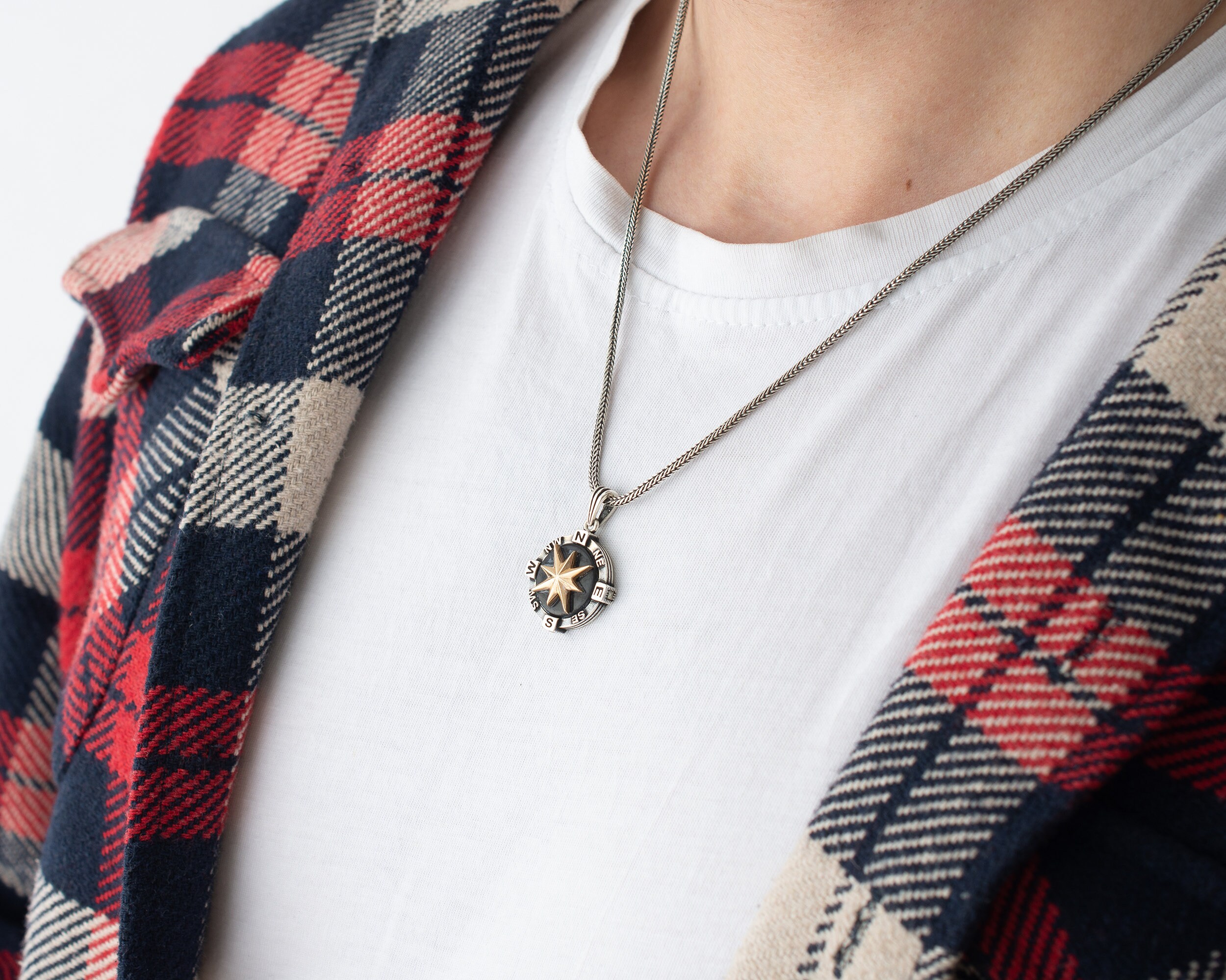 Silver Compass Necklace Men 925 Sterling Silver Pendant - Etsy