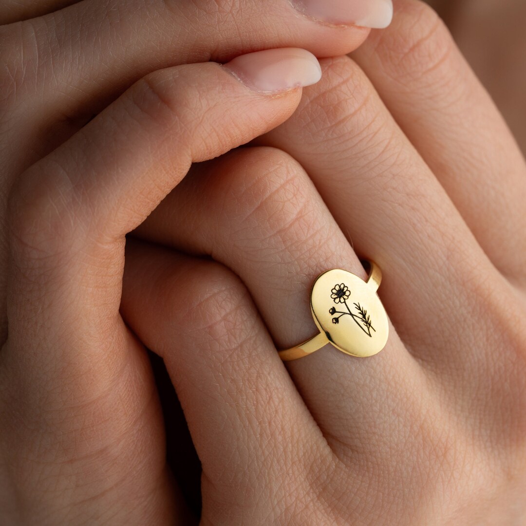 Personalized Sterling Silver Birth Flower Ring: Dainty Floral Jewelry ...