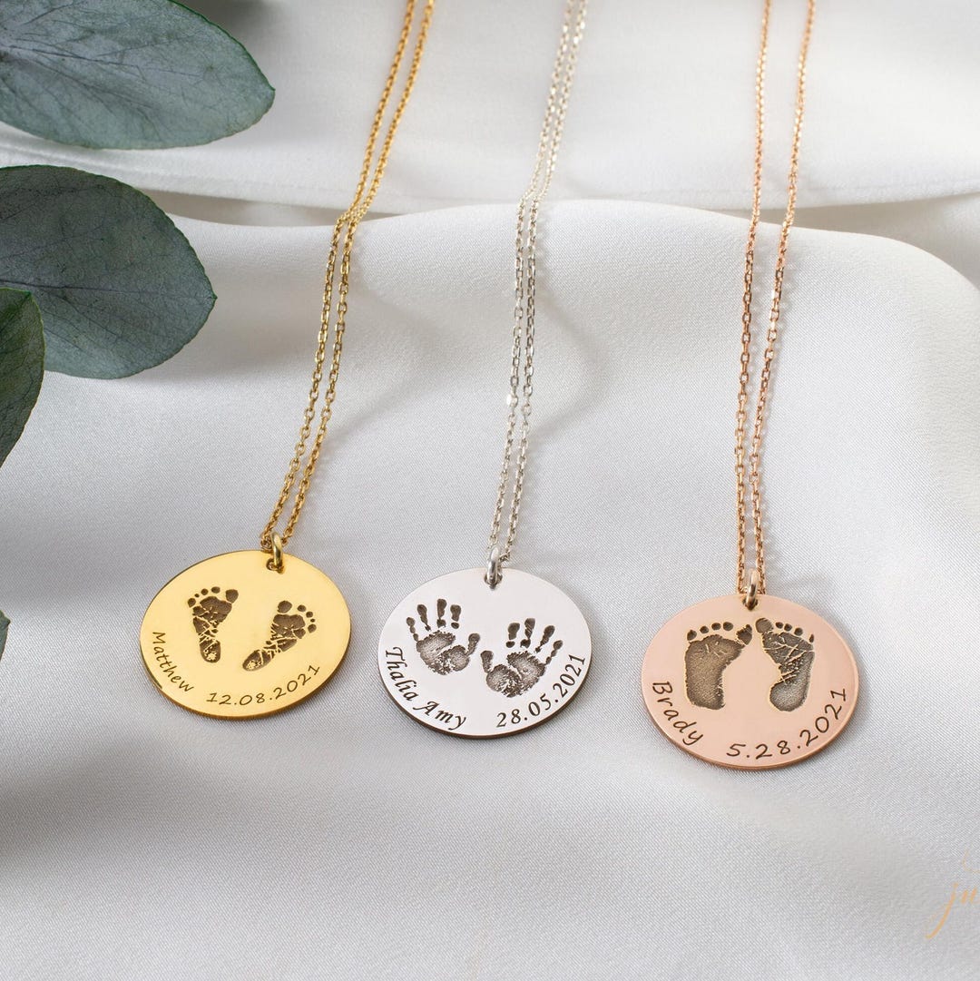 Personalized Sterling Silver Footprint Necklace: Baby Handprint Charm ...