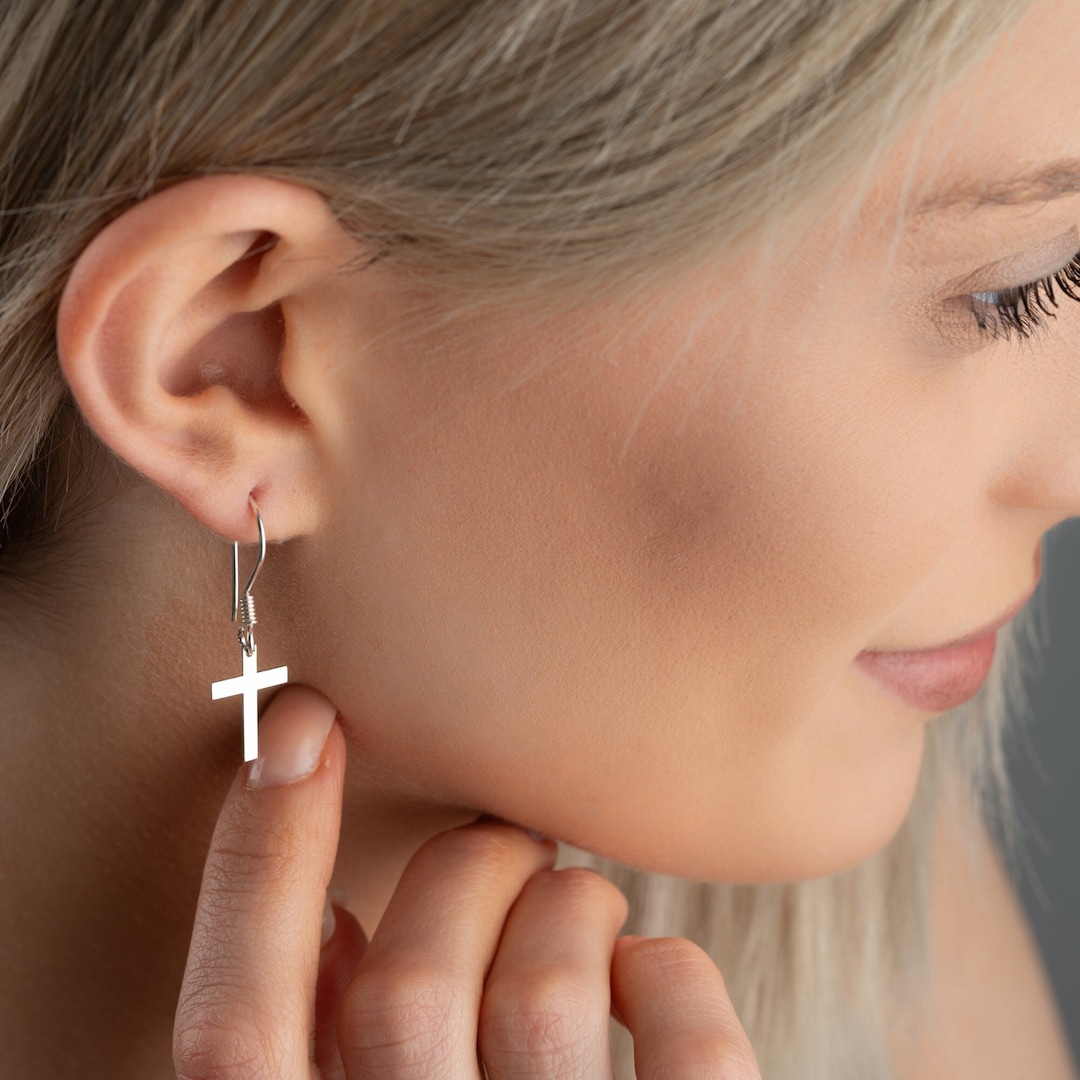 Cross Earrings for Women, Cross Hoop Earrings, Dainty Christian Jewelry ...
