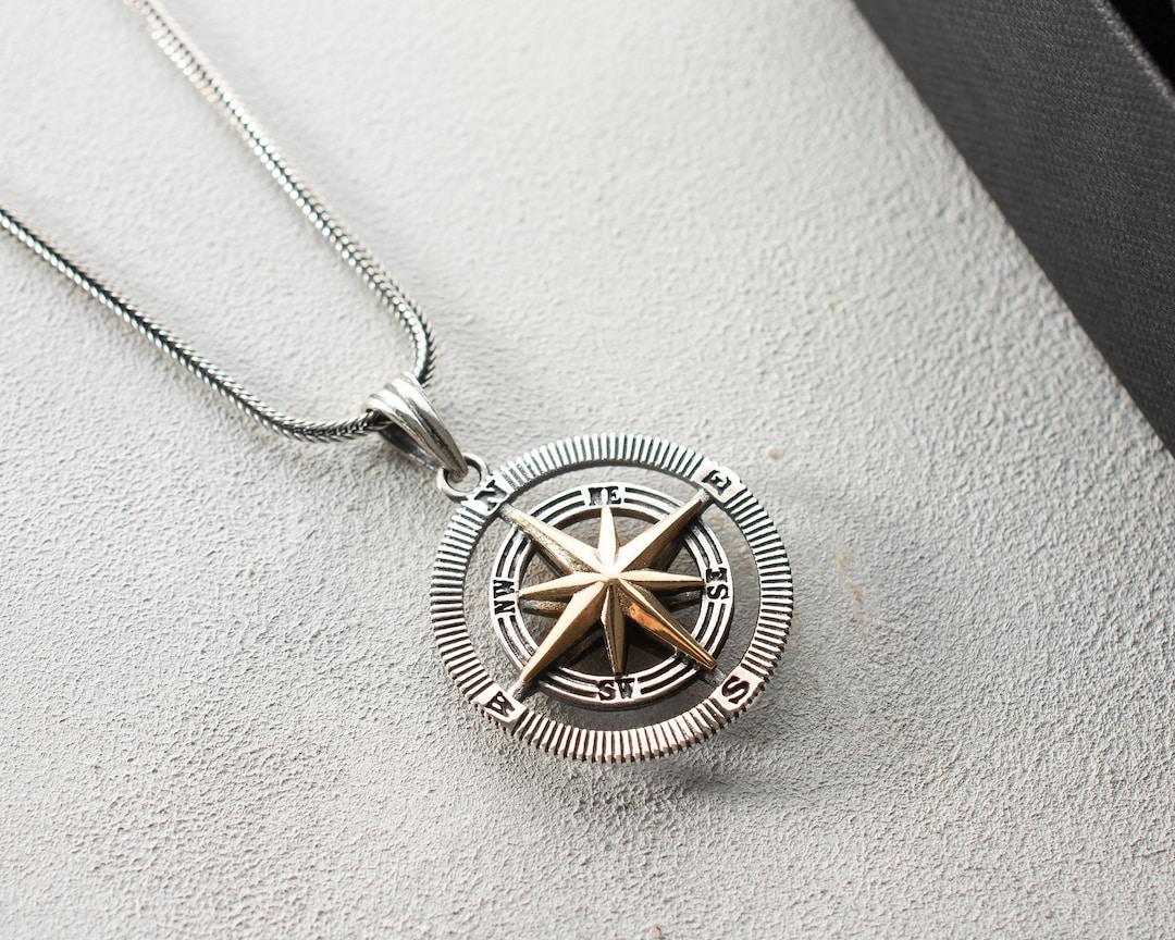 Sterling Silver Compass Necklace: North Star Pendant, Handmade Silver ...