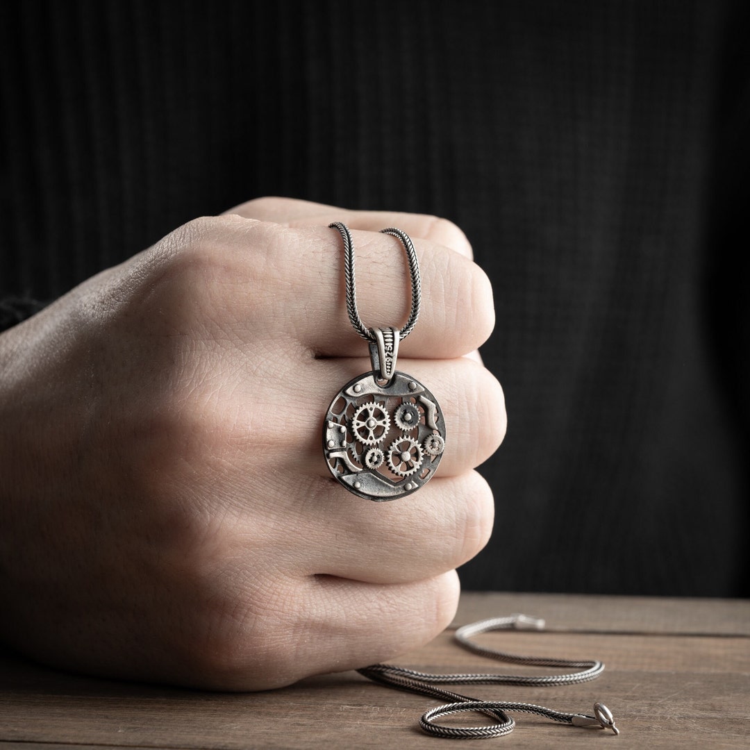 Mechanical Jewelry Ferris Wheel Necklace Steering Wheel Silver Men ...