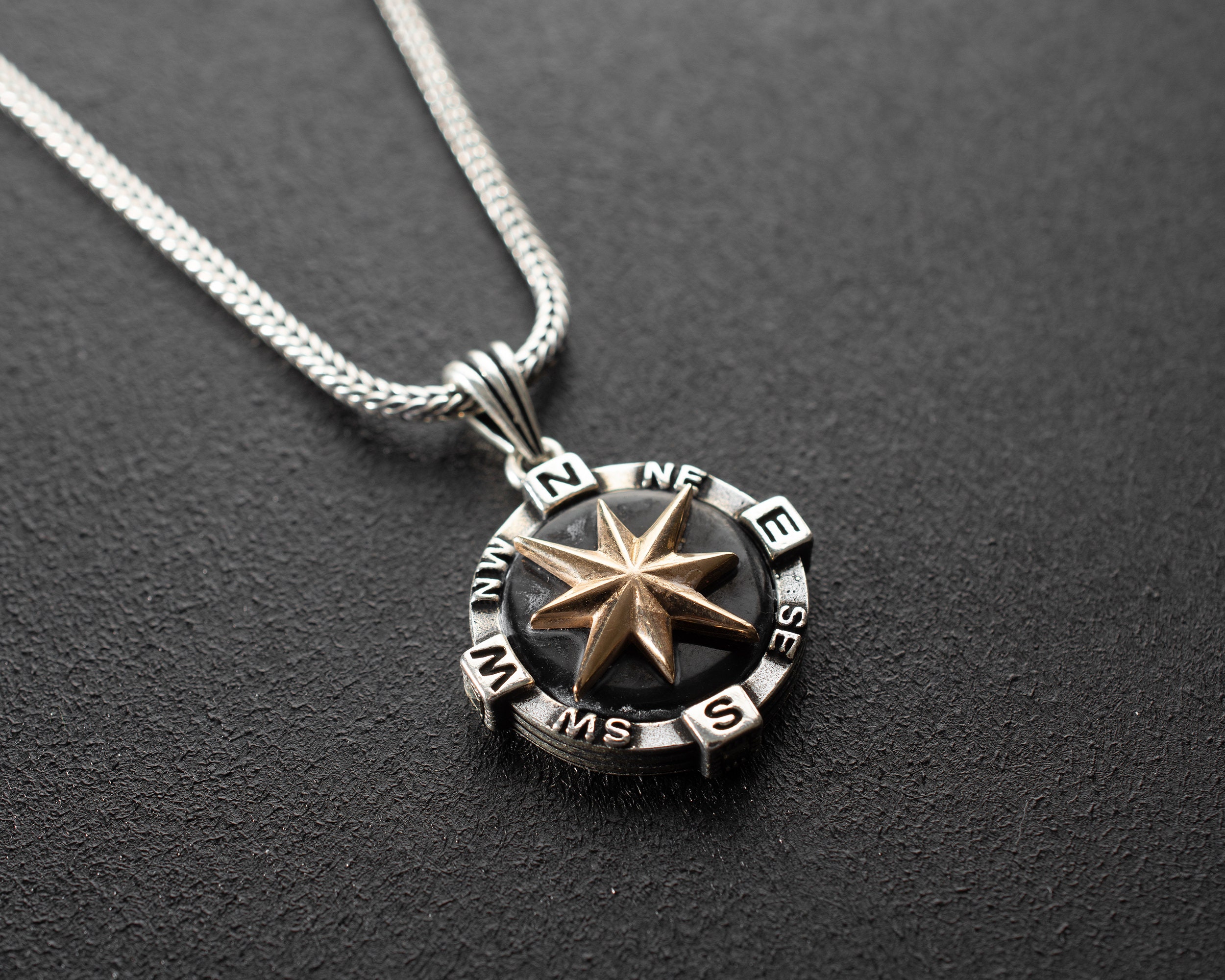 Silver Compass Necklace Men 925 Sterling Silver Pendant - Etsy