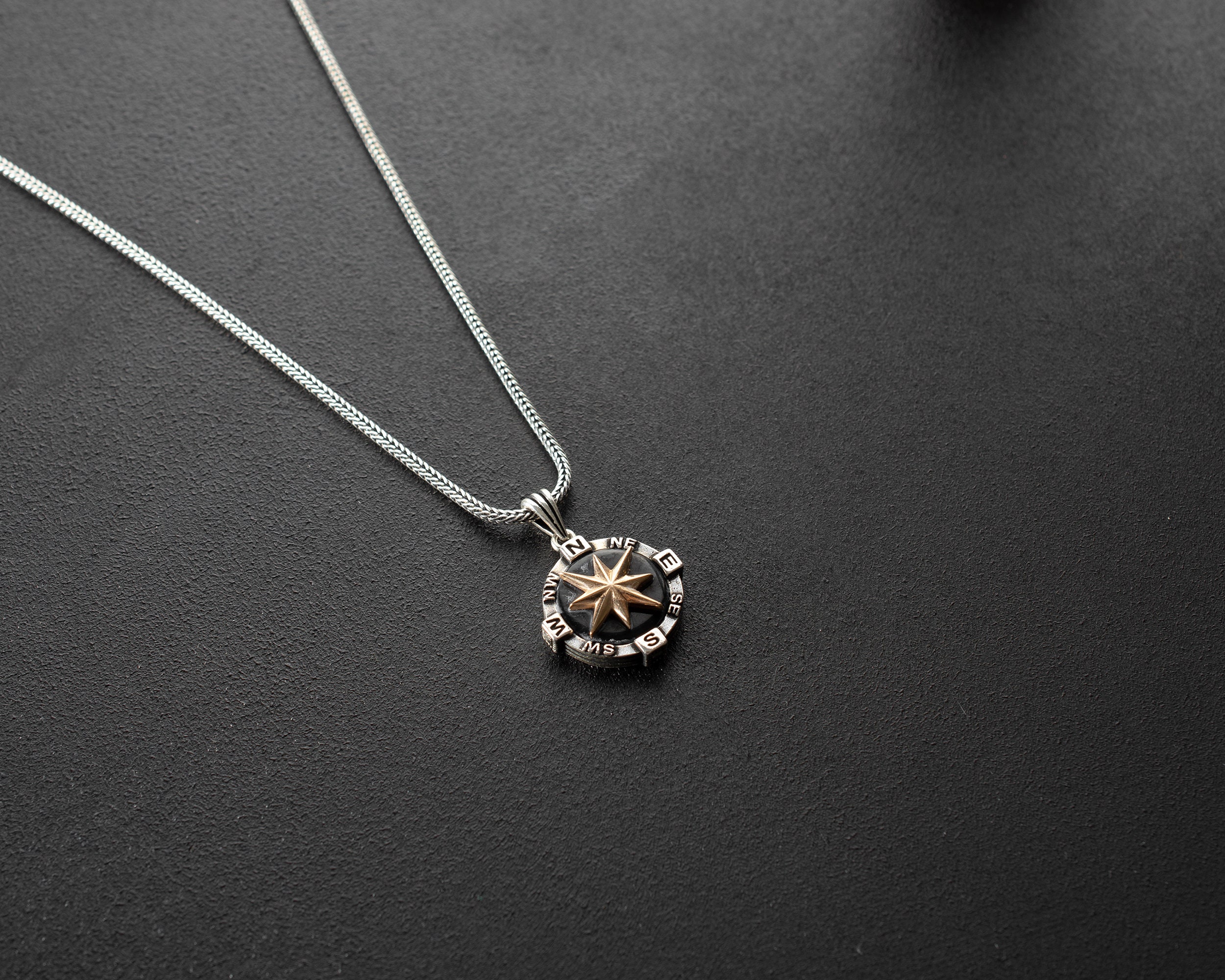Silver Compass Necklace Men 925 Sterling Silver Pendant - Etsy