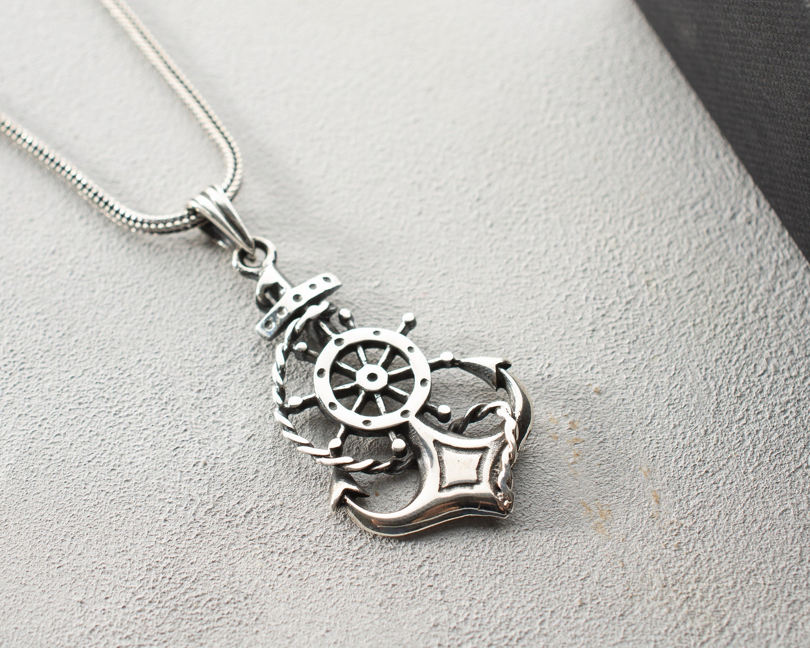 Anchor Silver Necklace Mens, Sailor Necklace for Him, Solid Anchor ...