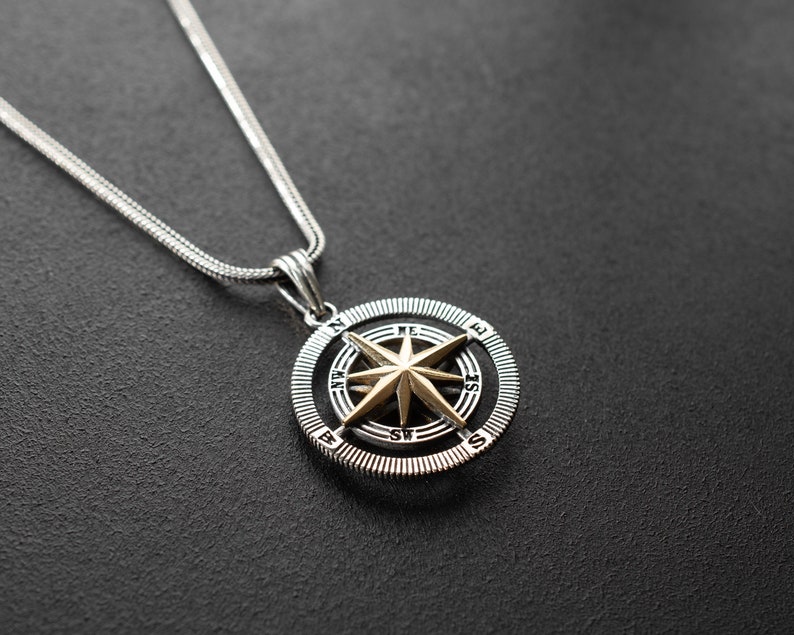Sterling Silver Compass Necklace: North Star Pendant, Handmade Silver ...