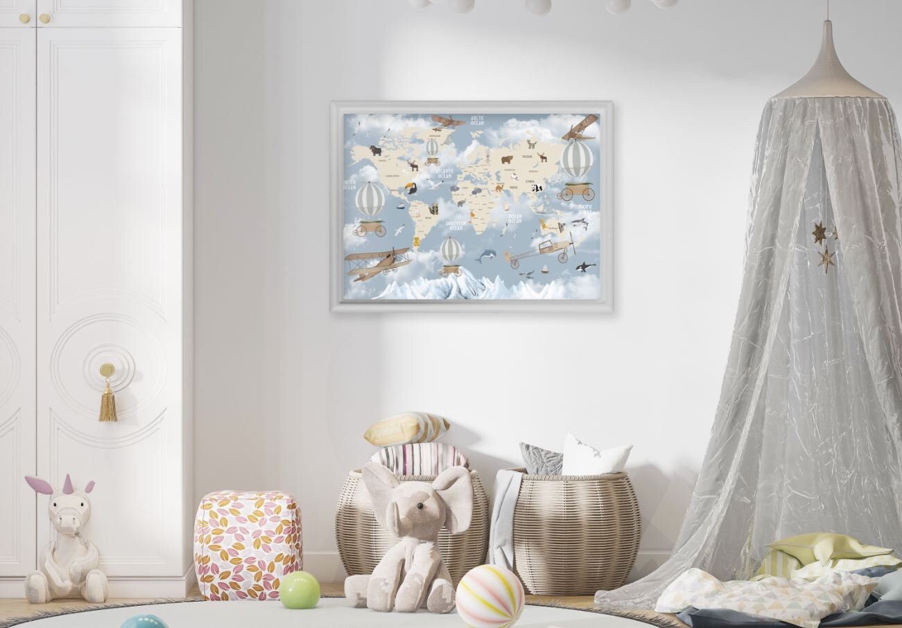 Educational World Map for Children's Rooms Design , for Digital Print ...