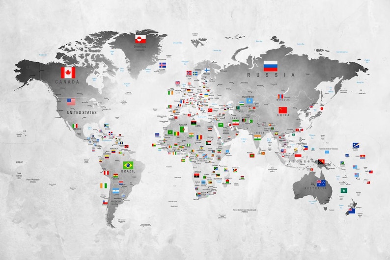 Country Flags World Map: Gray Wallpaper (digital File) - Etsy
