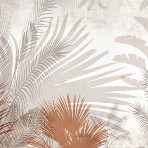 Brown Tropical Leaves Wallpaper Design , Leaf Mural , for Digital Print ...
