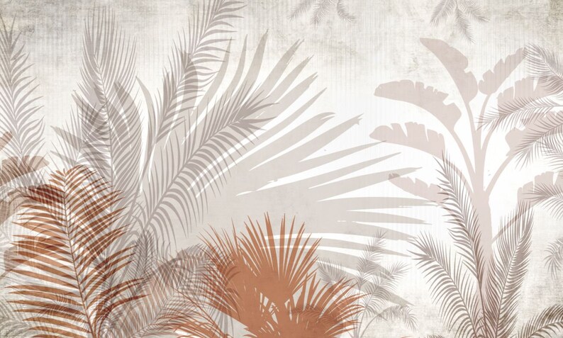 Brown Tropical Leaves Wallpaper Design , Leaf Mural , for Digital Print ...