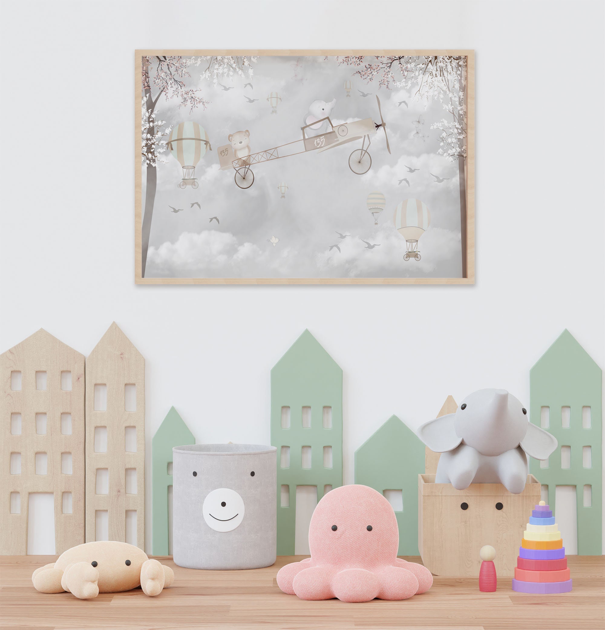 Airplane and Cute Animals in the Sky Design , for Digital Print ...