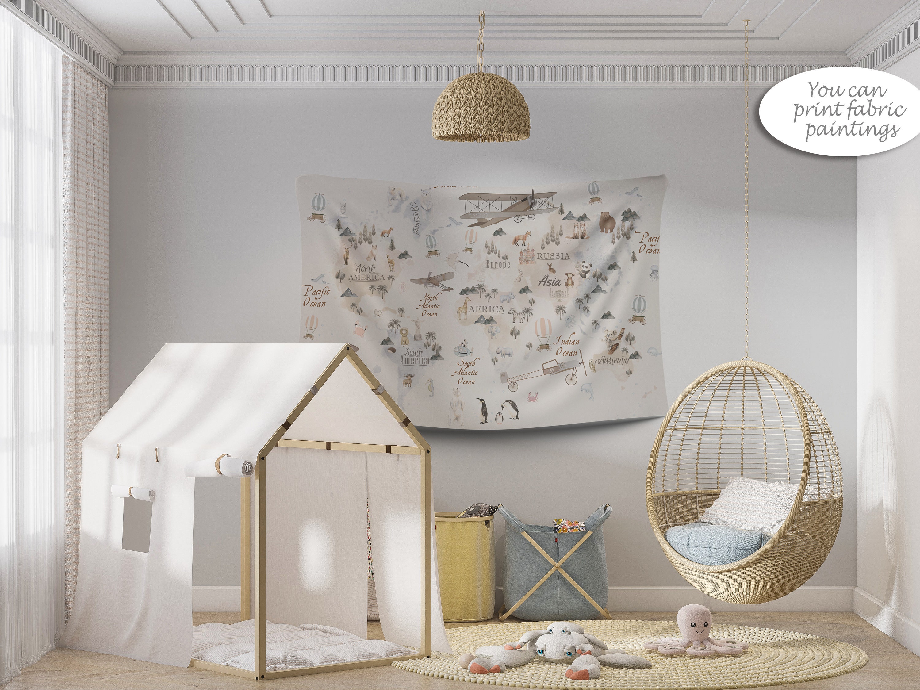 Educational World Map for Children's Rooms Design , for Digital Print ...