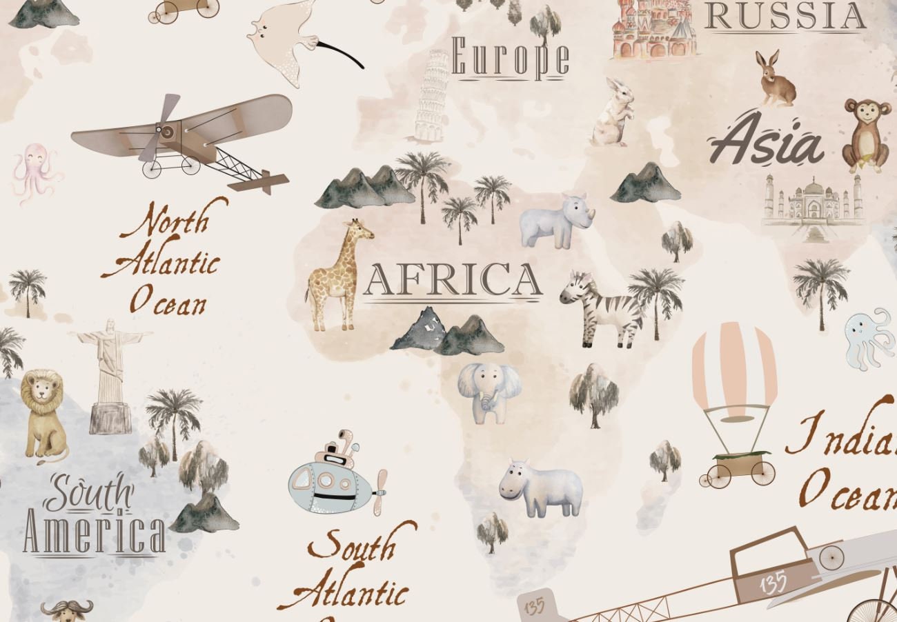 Educational World Map for Children's Rooms Design , for Digital Print ...