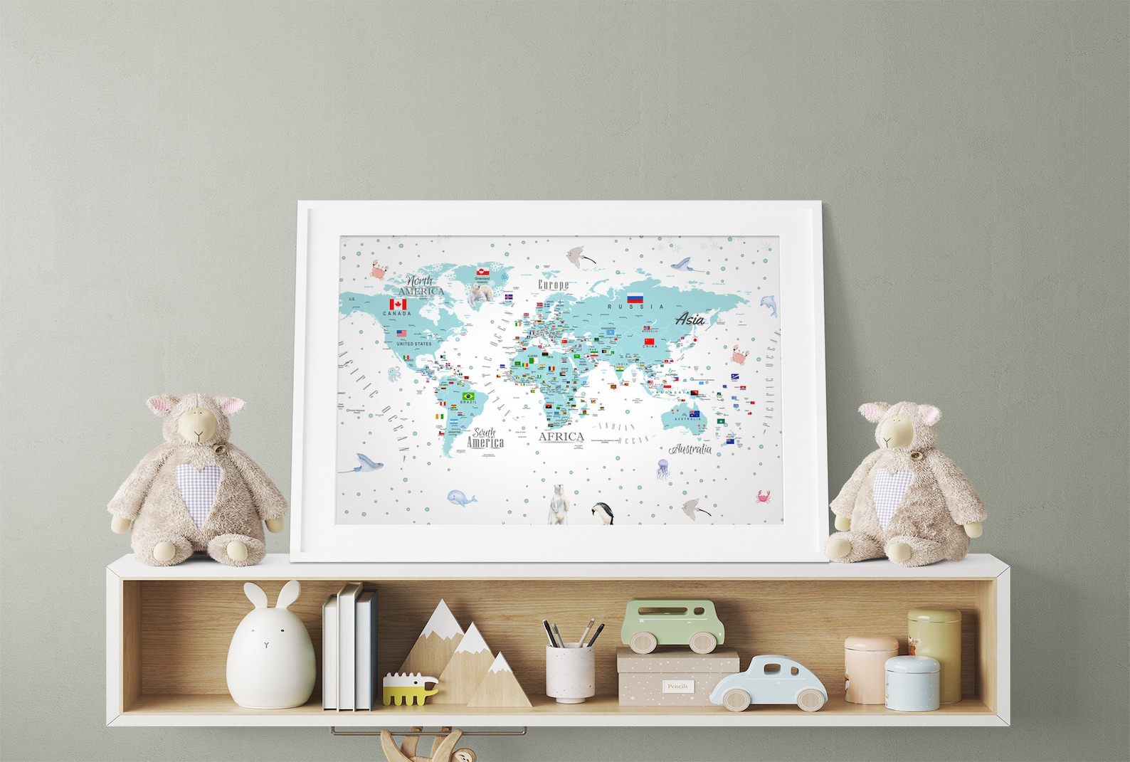 Educational World Map for Children's Rooms Design , for Digital Print ...