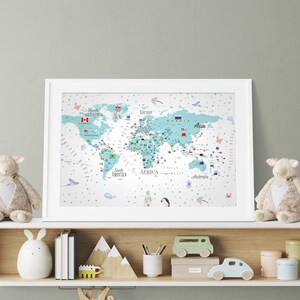 Educational World Map for Children's Rooms Design , for Digital Print ...