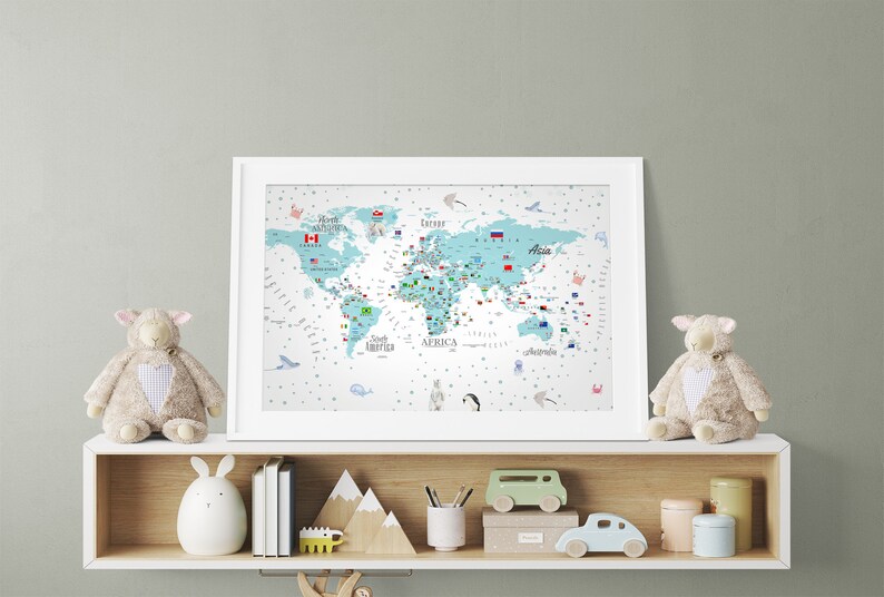Educational World Map for Children's Rooms Design , for Digital Print ...