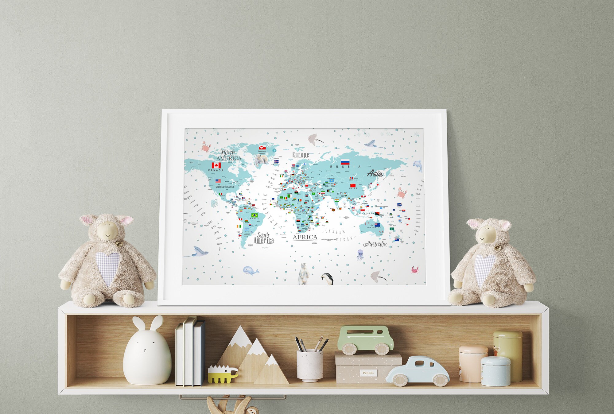 Educational World Map for Children's Rooms Design , for Digital Print ...