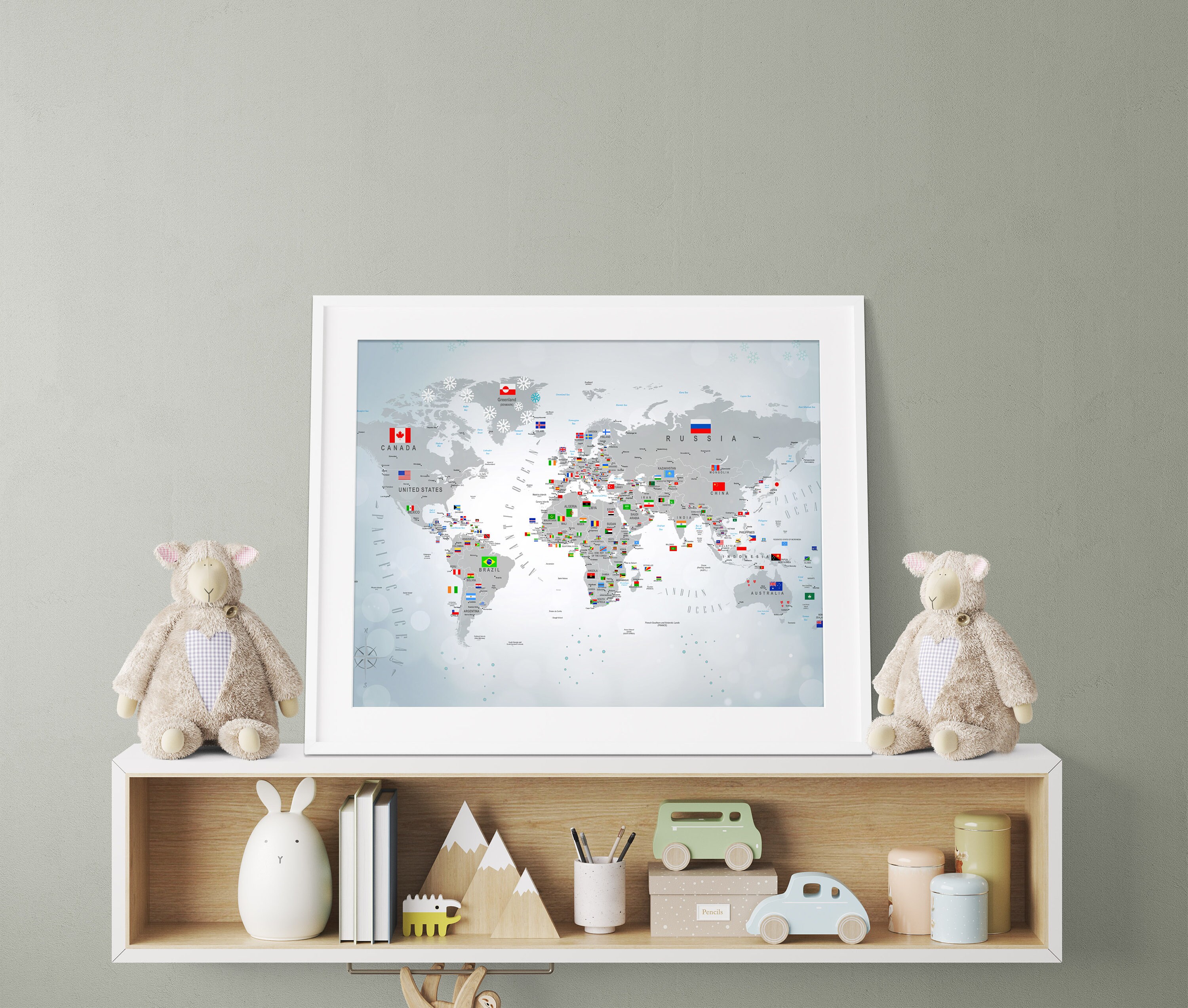 Educational World Map for Children's Rooms Design , for Digital Print ...
