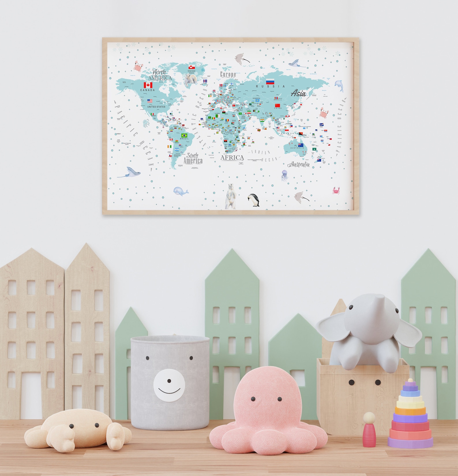 Educational World Map for Children's Rooms Design , for Digital Print ...