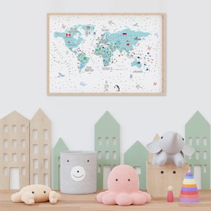 Educational World Map for Children's Rooms Design , for Digital Print ...