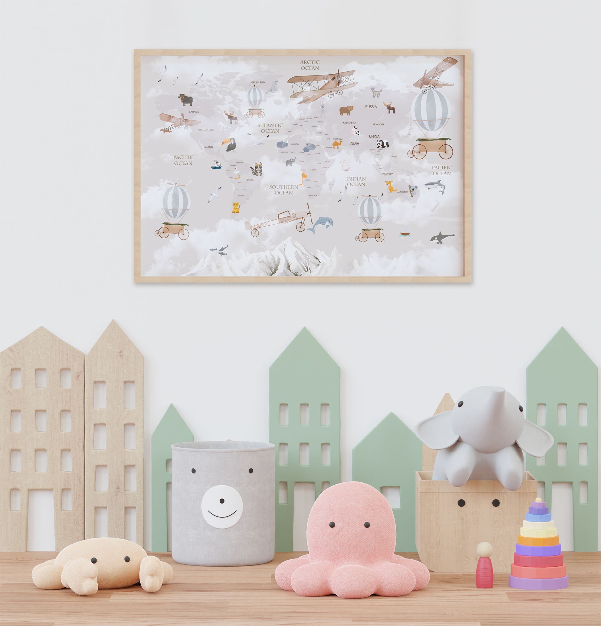 Child Room World Map, Kids Educational Map, World Map Mural for Digital ...