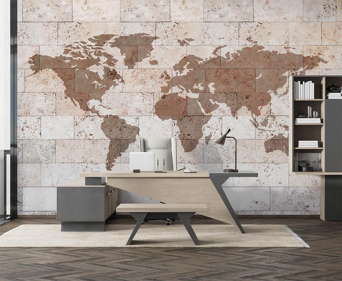 Brick Wall World Map: Concrete Texture Digital Print - Etsy