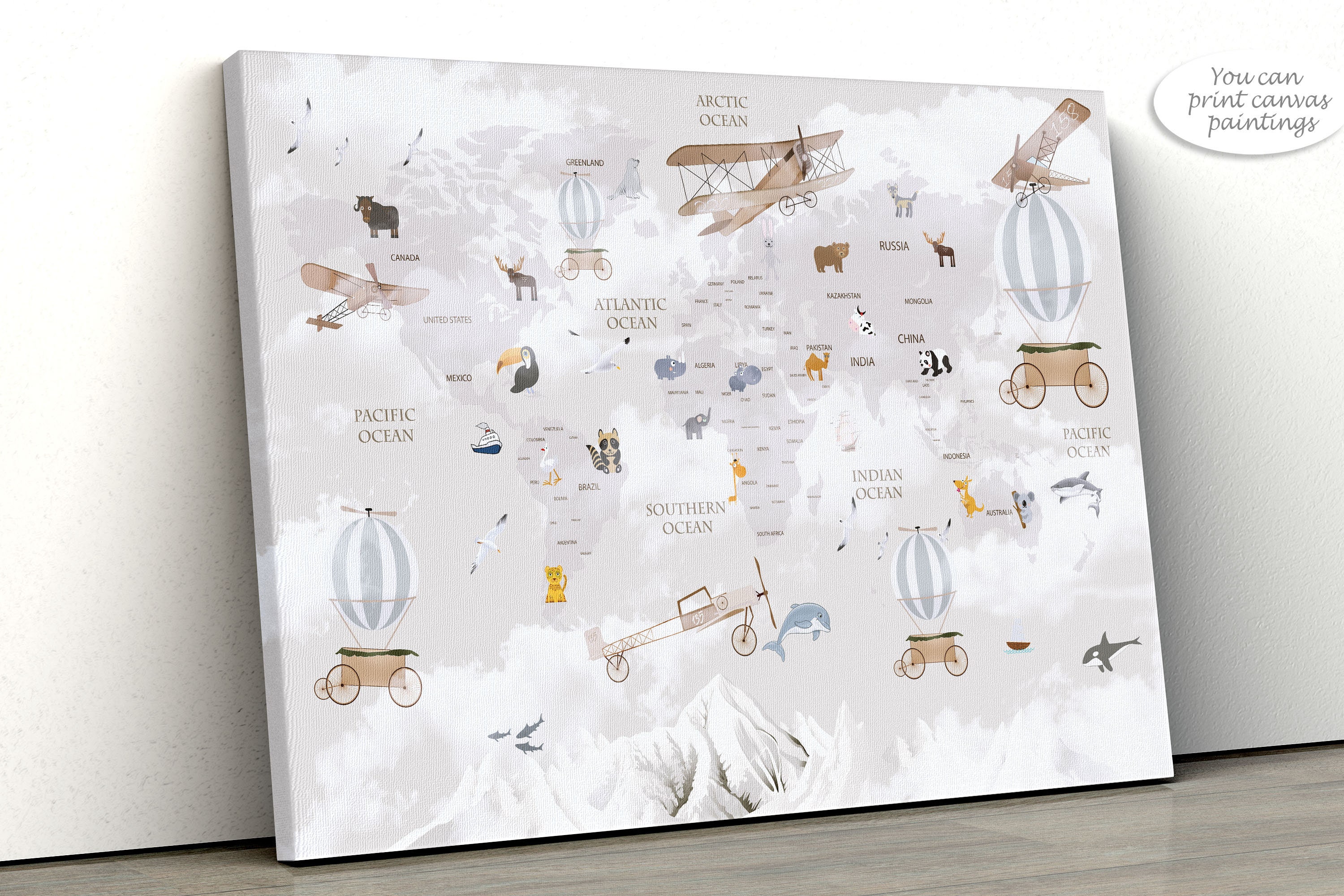 Child Room World Map, Kids Educational Map, World Map Mural for Digital ...