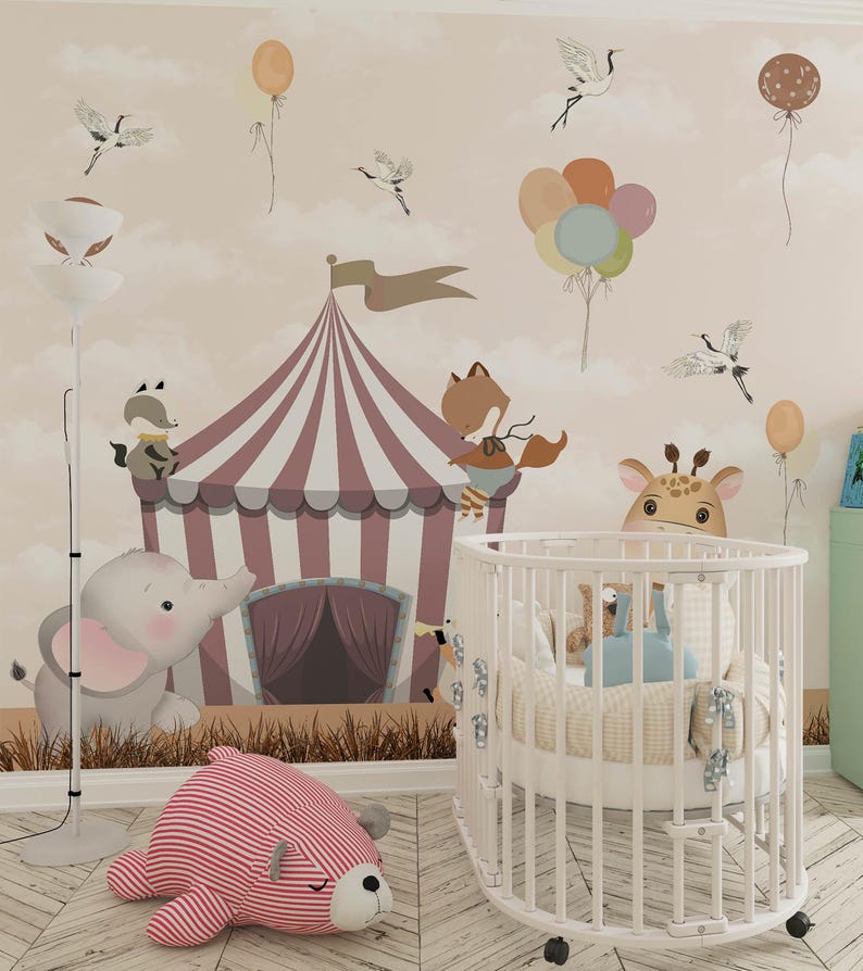Circus Animals Wallpaper: Kids Room Decor (digital File) - Etsy