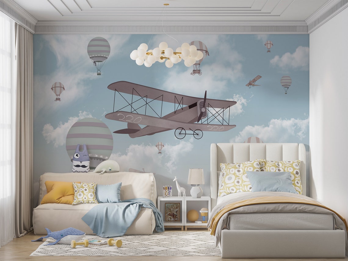 Sky, Winged Biplanes for Children's Rooms Design , for Digital Print ...