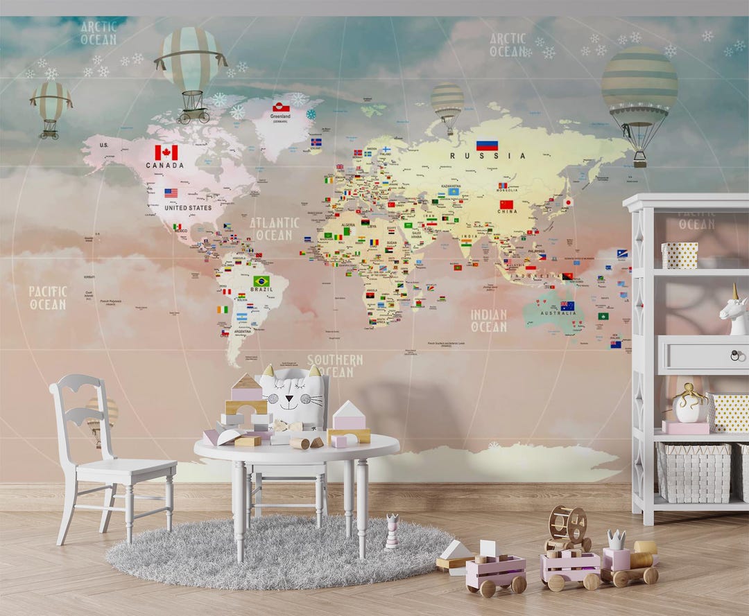 Colorful World Map, Educational Map, Kids World Map , for Digital Print ...